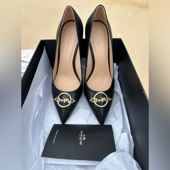 Coach | Shoes | Coach Black Heels With Signature Gold Trademark ...